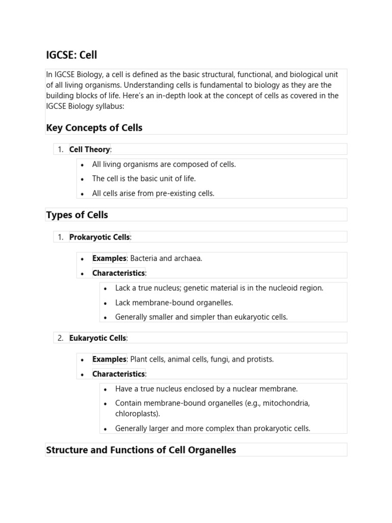 IGCSE - Cell | PDF | Cell (Biology) | Biology