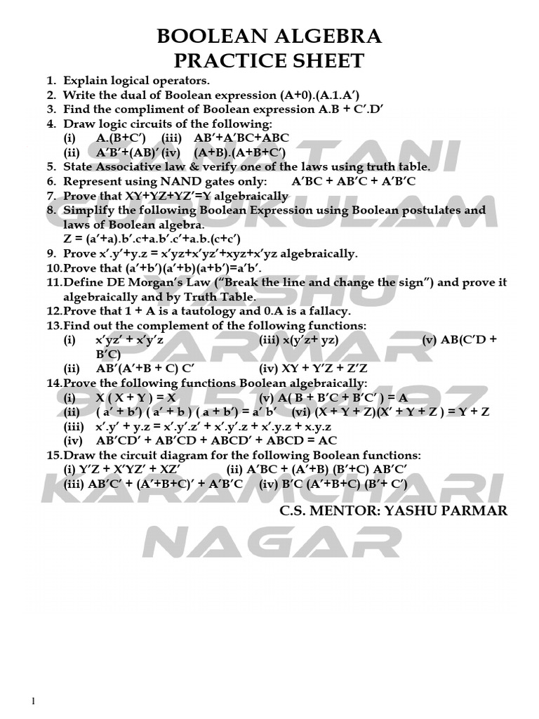 1 Boolean Algebra | PDF