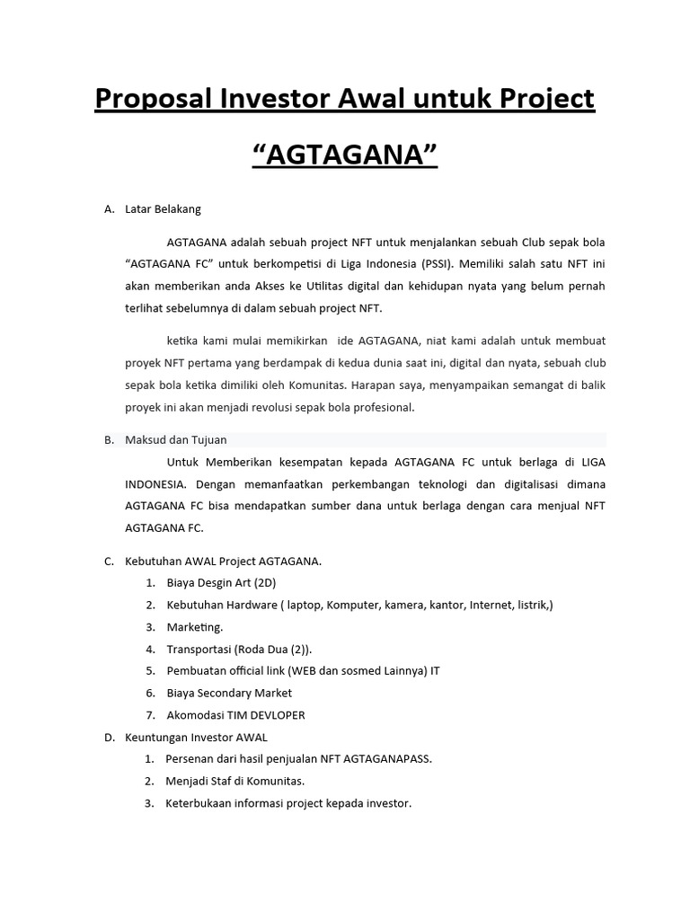 Proposal Investor Awal Untuk Project | PDF