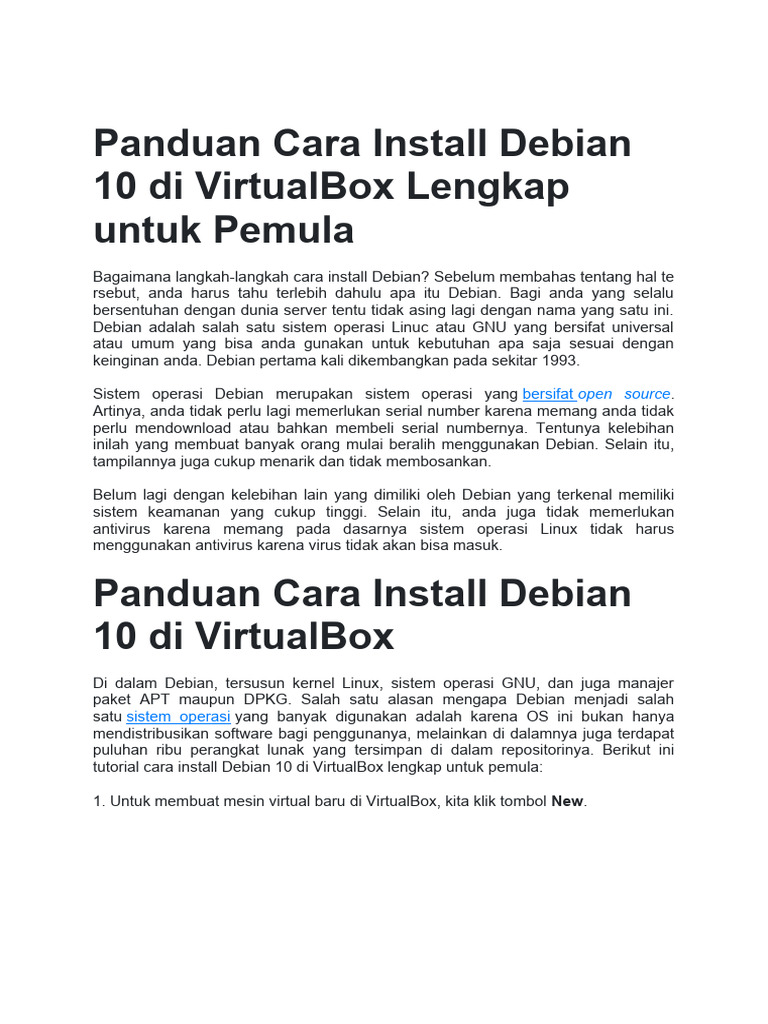 Panduan Cara Install Debian 10 Di VirtualBox Lengkap Untuk Pemula | PDF | Griya & Taman