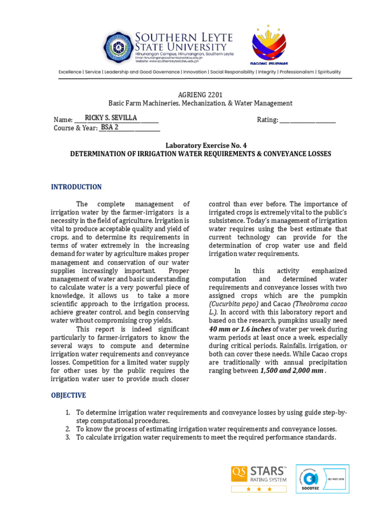 Exercise-4-Lab-ricsevilla | PDF | Irrigation | Water