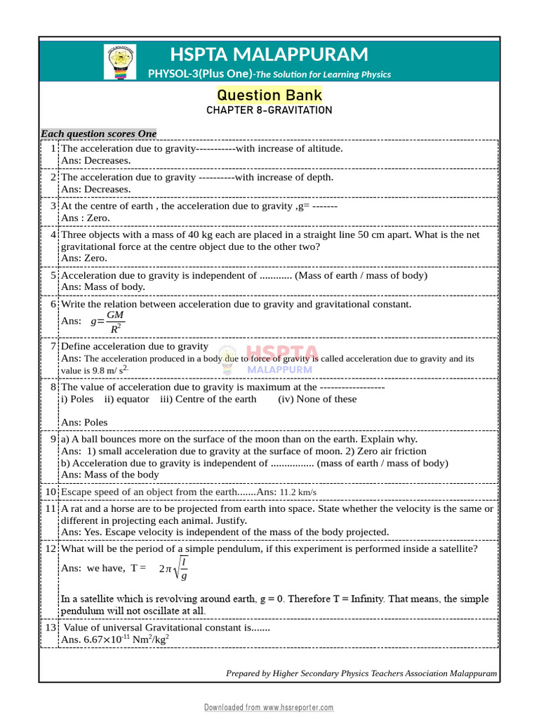 Hspta - CH 8 Question Bank-2022-Hssreporter | Download Free PDF | Orbit | Force