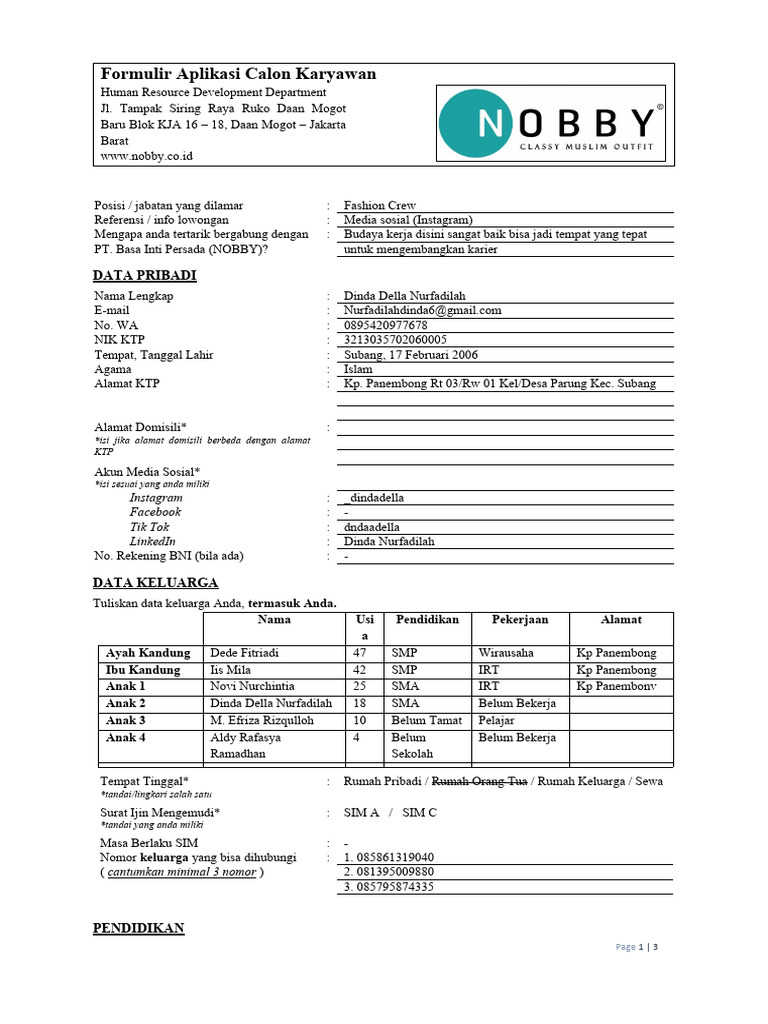 Aplikasi Kerja di Nobby Fashion | PDF