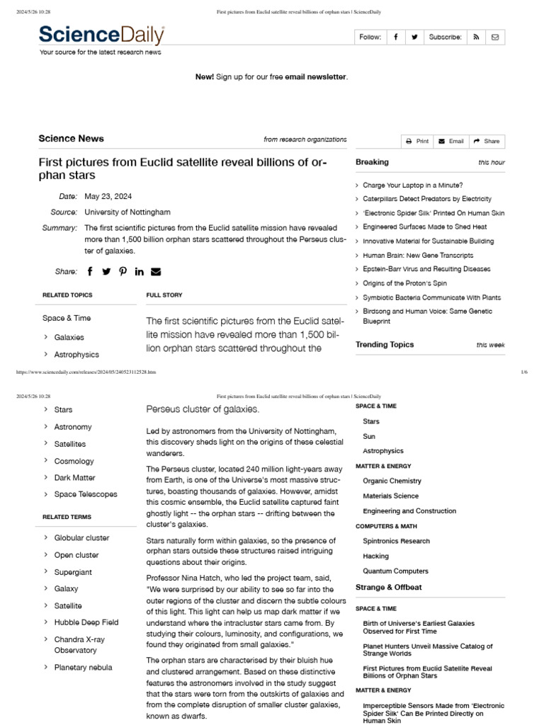 First Pictures From Euclid Satellite Reveal Billions of Orphan Stars ...