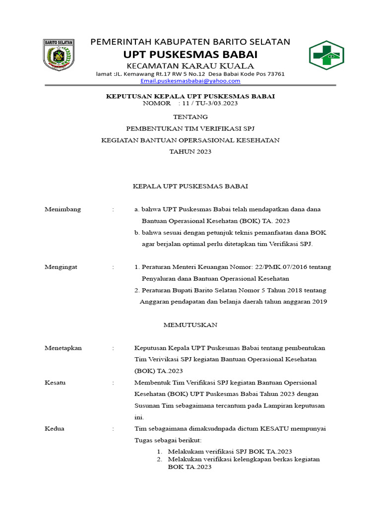 SK Tim Verifikasi BOK 2023 | PDF