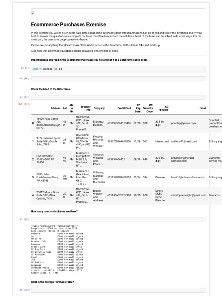 Ecommerce Data Analysis Exercise | PDF | Credit Card | Computing