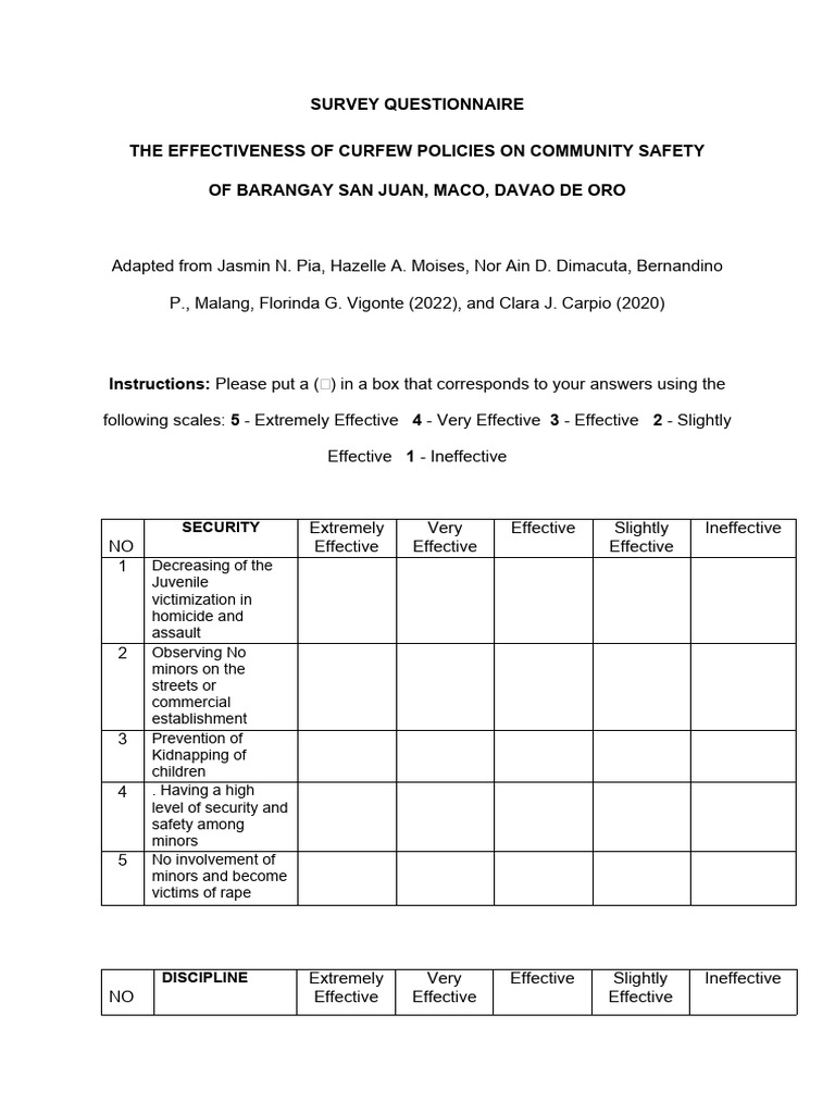 Curfew Policies and Community Safety Questionnaire | PDF | Crimes ...