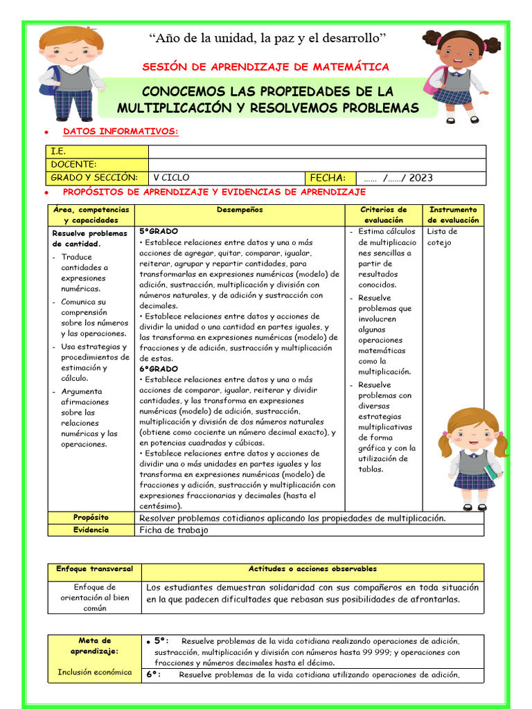 Ses-Miérc-Mat-Conocemos Las Propiedades de La Multiplicación y ... Ses-Miérc-Mat-Conocemos Las Propiedades de La Multiplicación y ...