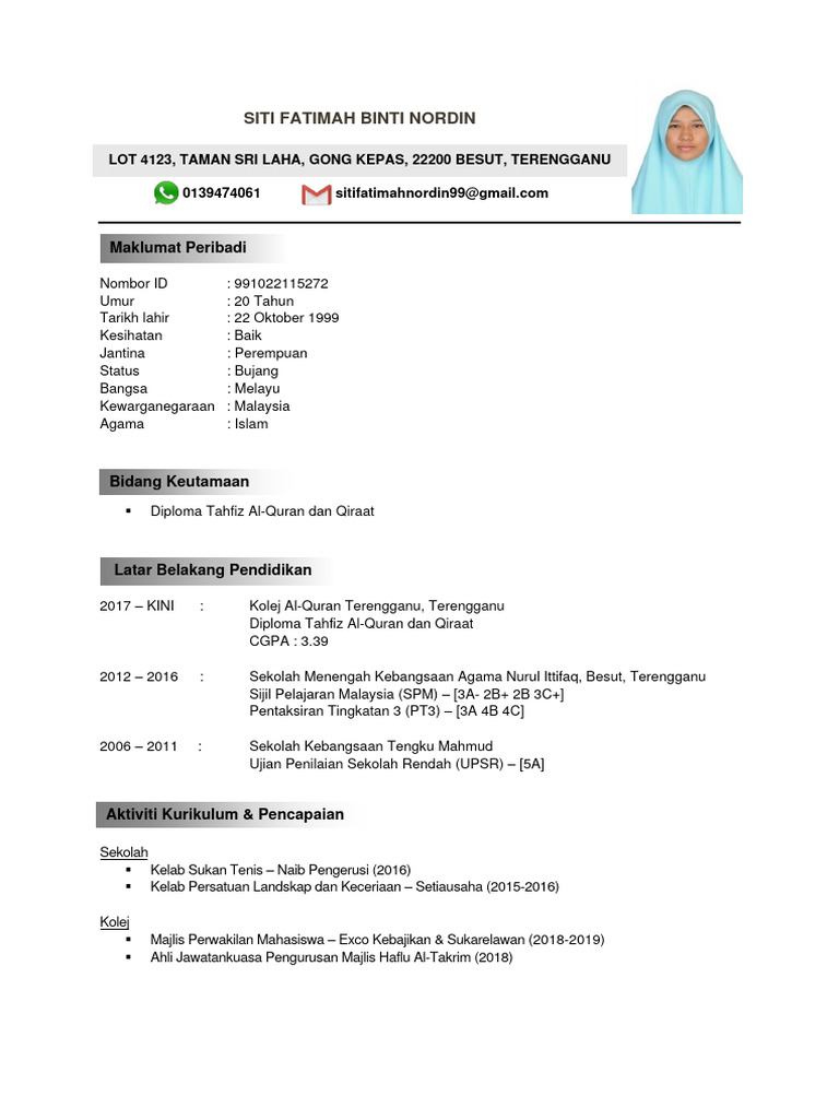 CV Siti Fatimah Nordin | PDF