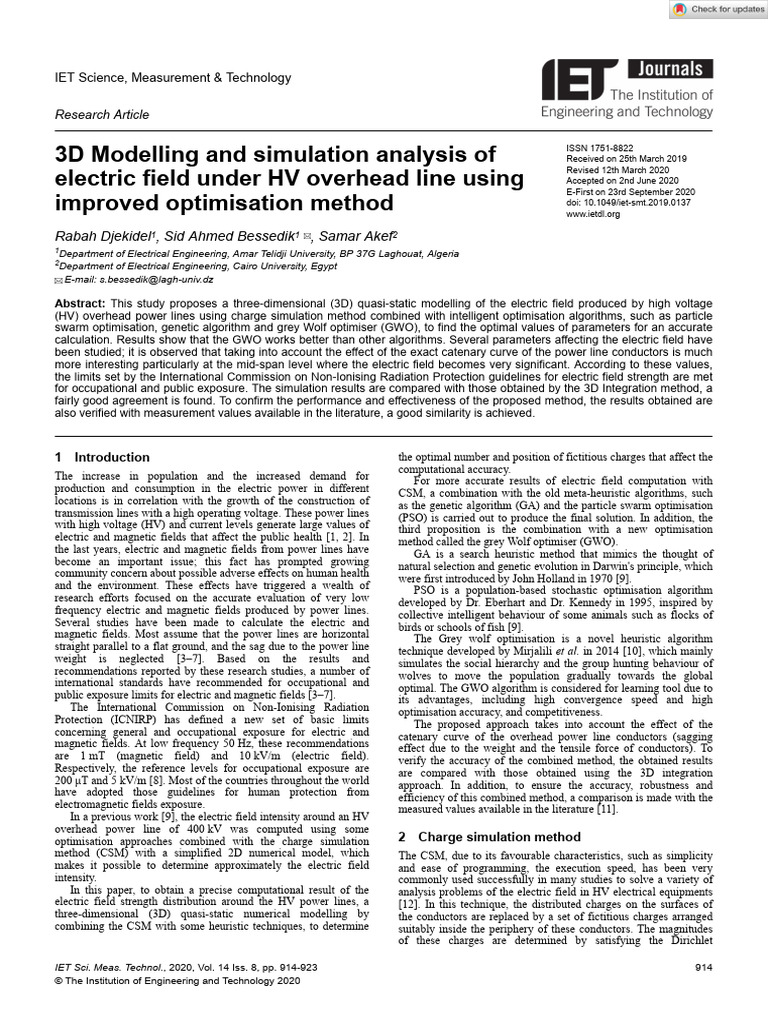 3D Electric Field Modeling for HV Lines | PDF | Mathematical Optimization | Metaheuristic