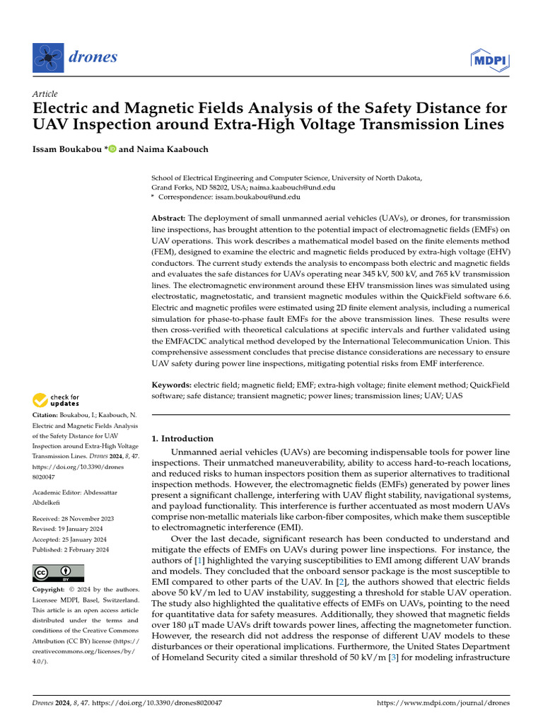 Electric and Magnetic Fields Analysis of the Safety Distance for UAV Inspection aroud HV ...