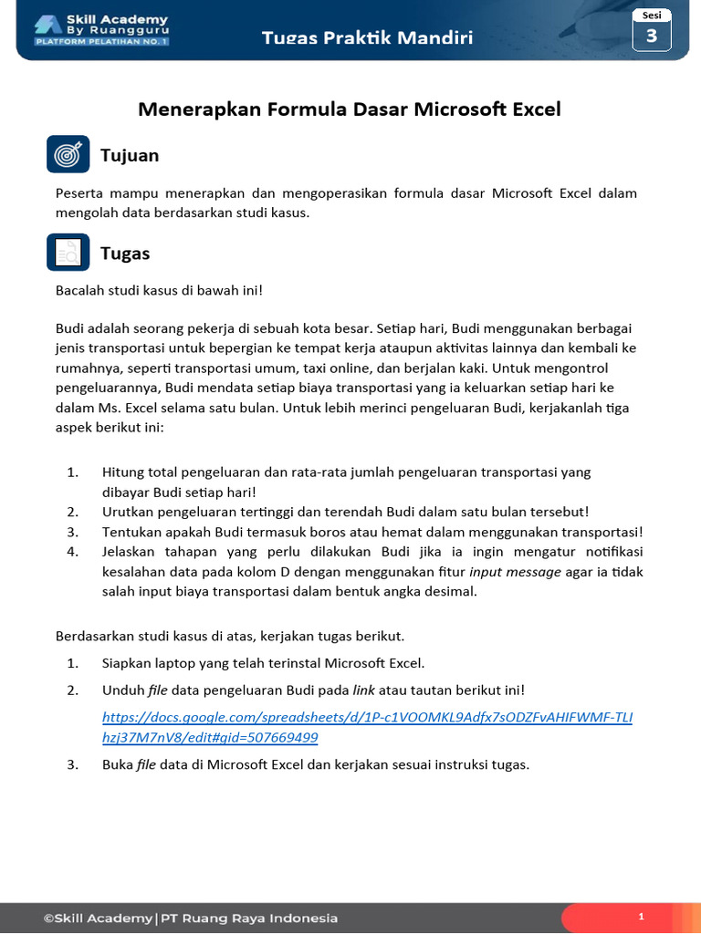 TPM 1 Menggunakan Formula Sederhana Excel - LEMBAR KOSONG | PDF