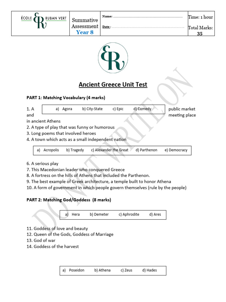 Ancient Greece Unit Test Guide | PDF | Athena | Athens