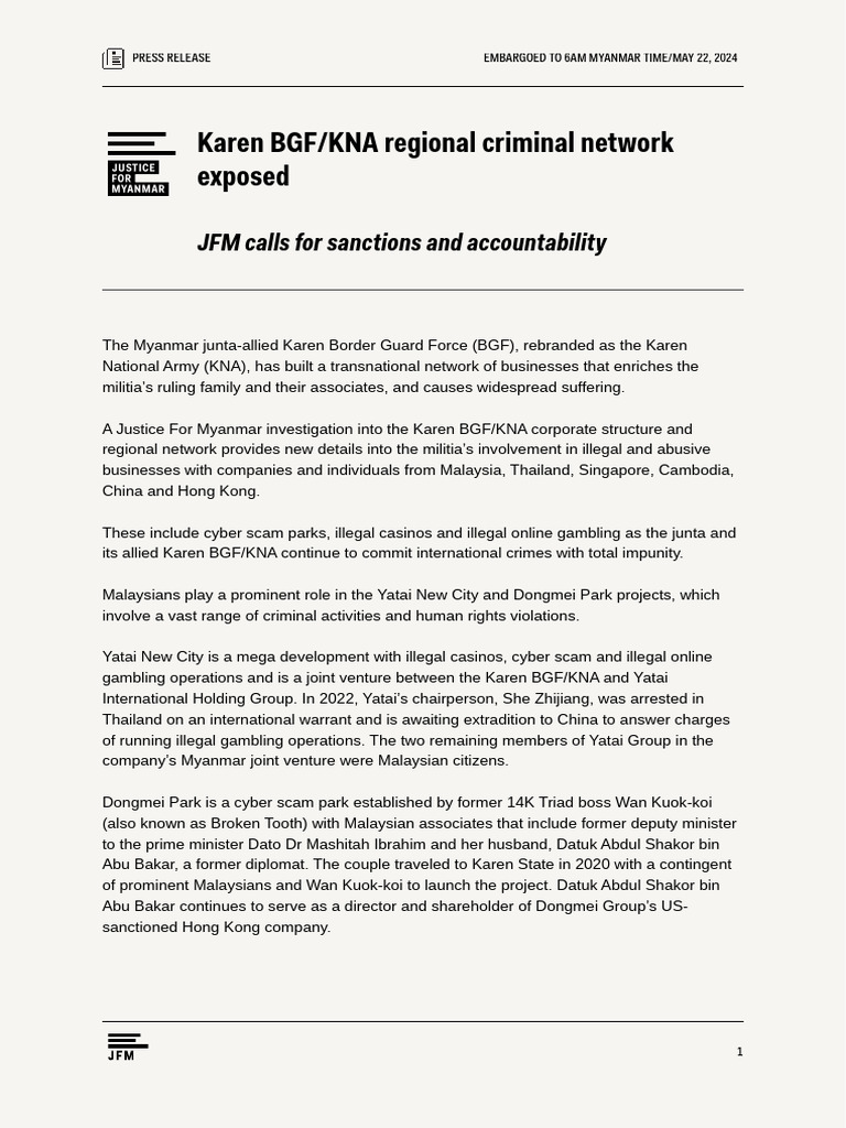 Karen BGF-KNA Regional Criminal Business Network Exposed PR | PDF | Myanmar | Crimes