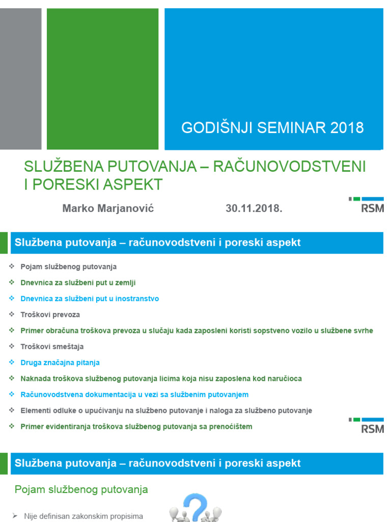 13 Sluzbena Putovanja - Racunovodstveni I Poreski Aspekt Marko Marjanovic Final | PDF