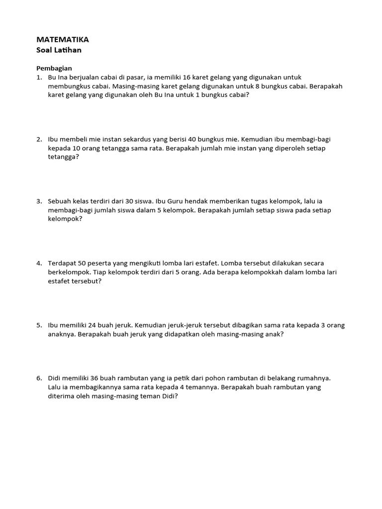 Penalaran Matematika - Pembagian | PDF | Memasak, Makanan, & Anggur ...