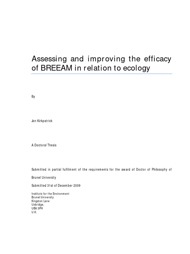 Assessing and Improving The Efficacy of BREEAM in Relation To Ecology ...