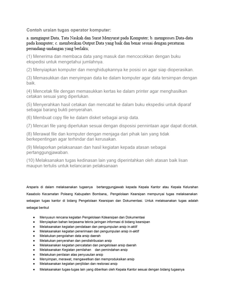 Tugas Operator Komputer | PDF | Komputer | Teknologi & Rekayasa