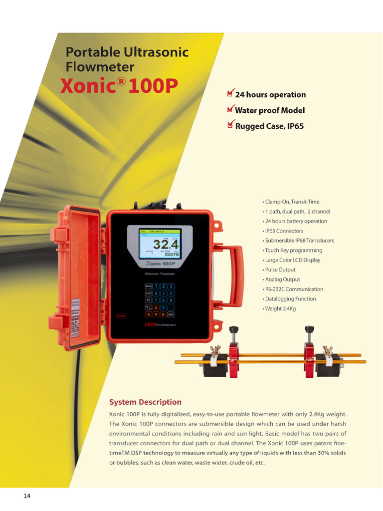 Portable Ultrasonic Flowmeter (Xonic-100P) | PDF