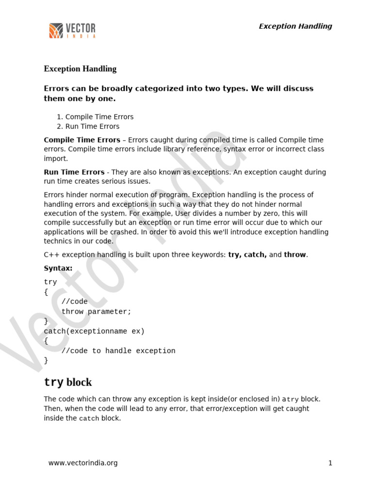 Exception Handling | Download Free PDF | Software Development | Computing