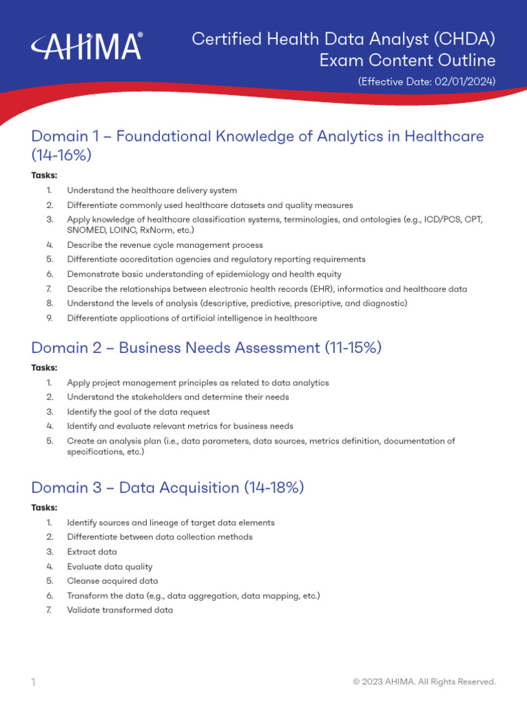 Chda Exam Content Outline Final 11 2023 | PDF | Data | Data Analysis
