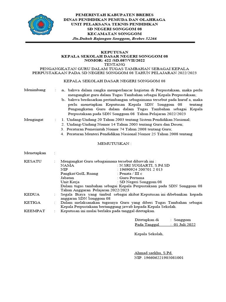 SK Kepala Perpustakaan TERBARU 1 | PDF