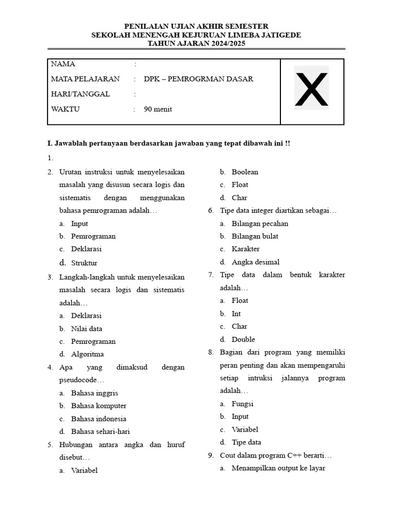 Soal Pemrograman Dasar | PDF
