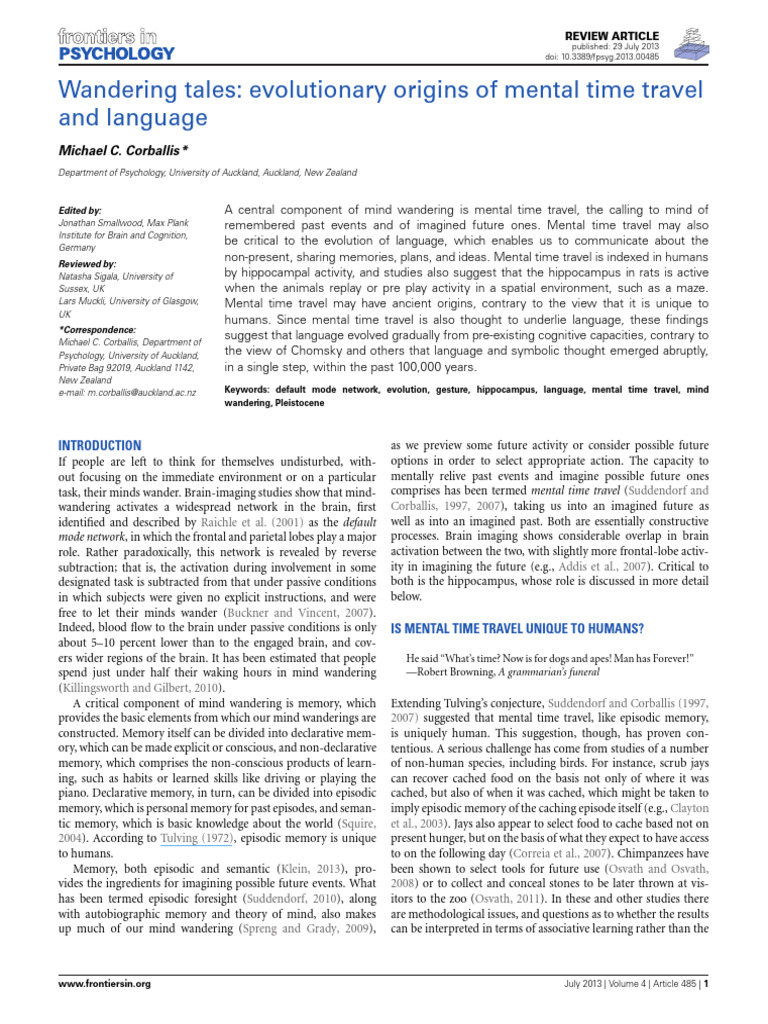 Mental_Time_Travel_and_the_Evolution_of | PDF | Hippocampus | Mind