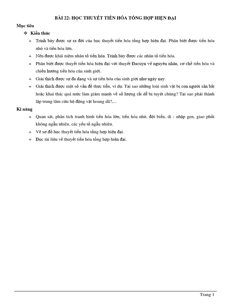 Ly Thuyet Va Bai Tap Trac Nghiem Hoc Thuyet Tien Hoa Tong Hop Hien Dai | PDF