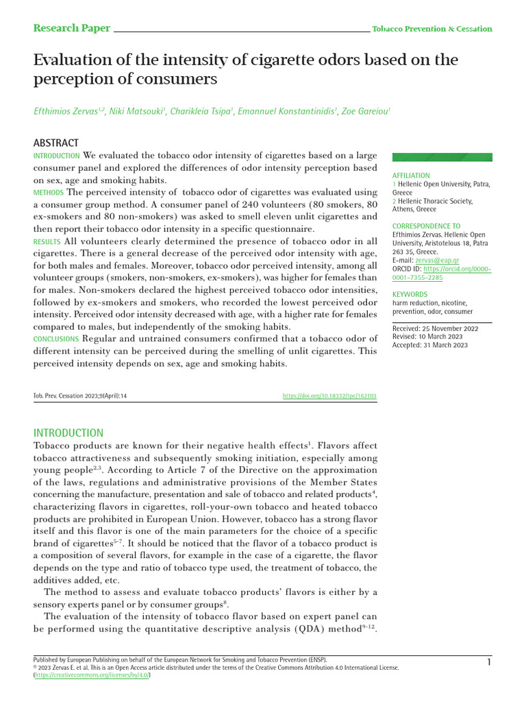 Consumer Perception of Tobacco Odor | PDF | Tobacco Smoking | Addiction