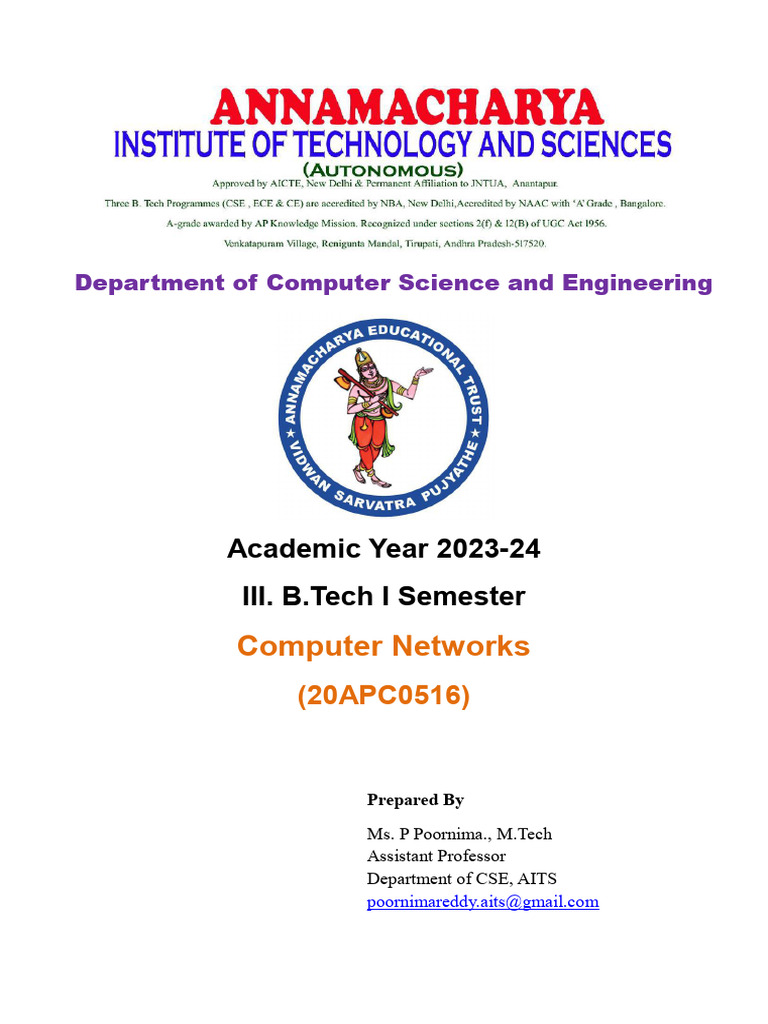 Computer Networks 20APC0516 Min | PDF | Network Topology | Duplex (Telecommunications)