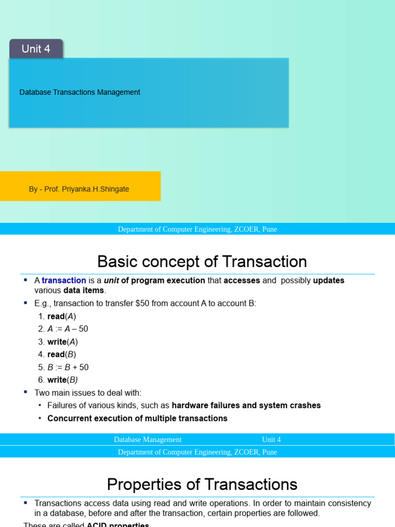 Unit 4 | PDF | Database Transaction | Data Management