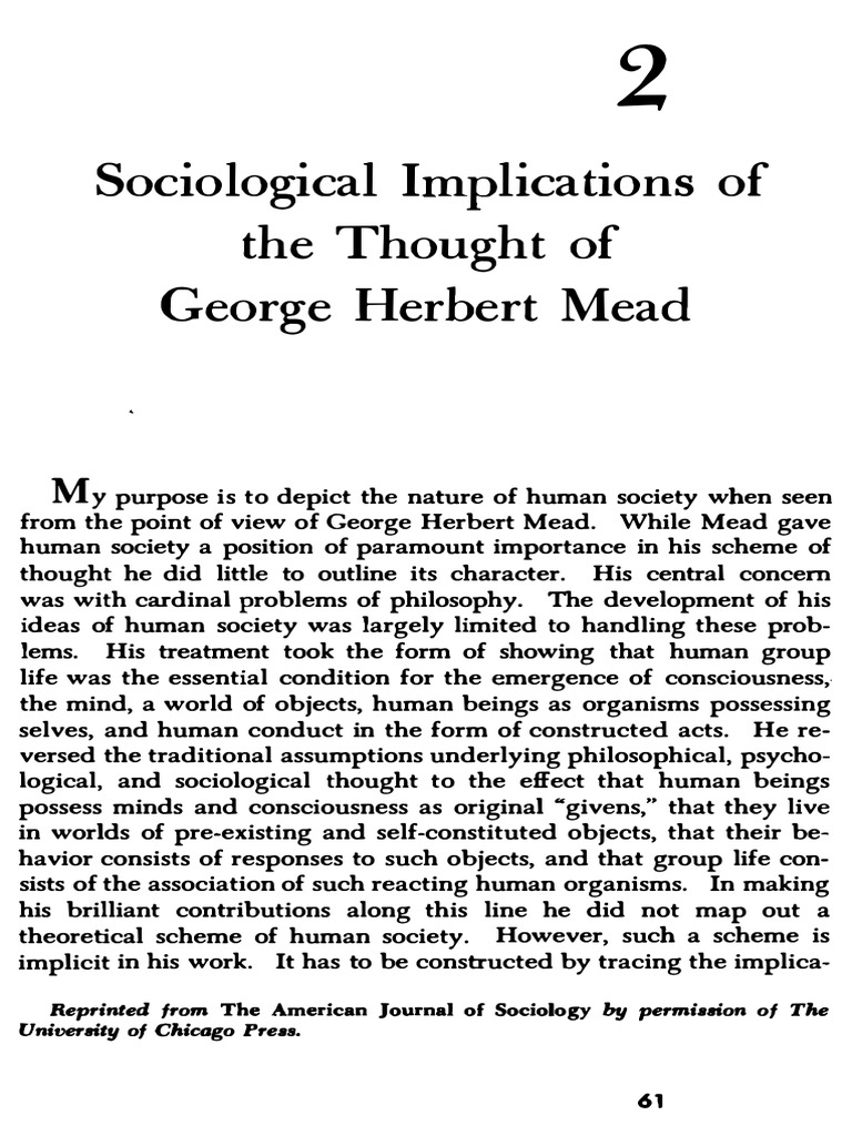 BLUMER, Herbert - The Sociological Implications of The Thought of George Herbert Mead | PDF ...