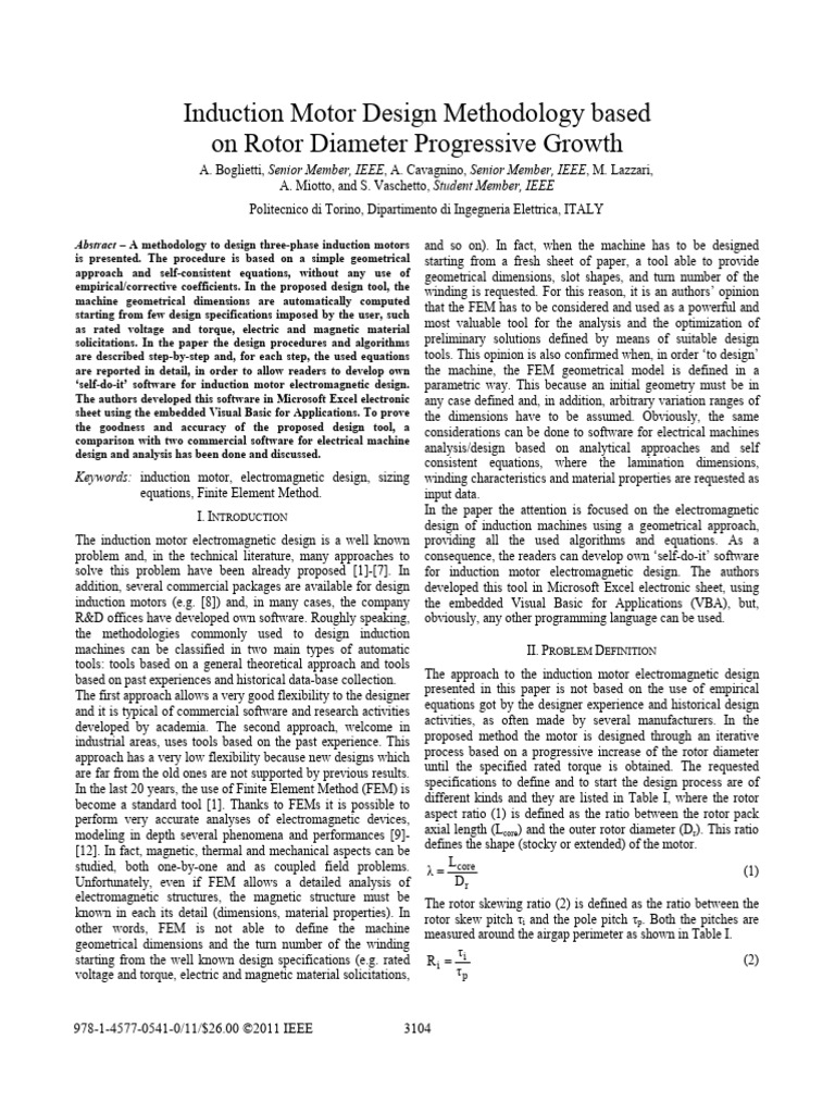 Induction Motor Design Methodology Based Pdf Electric Motor Finite Element Method