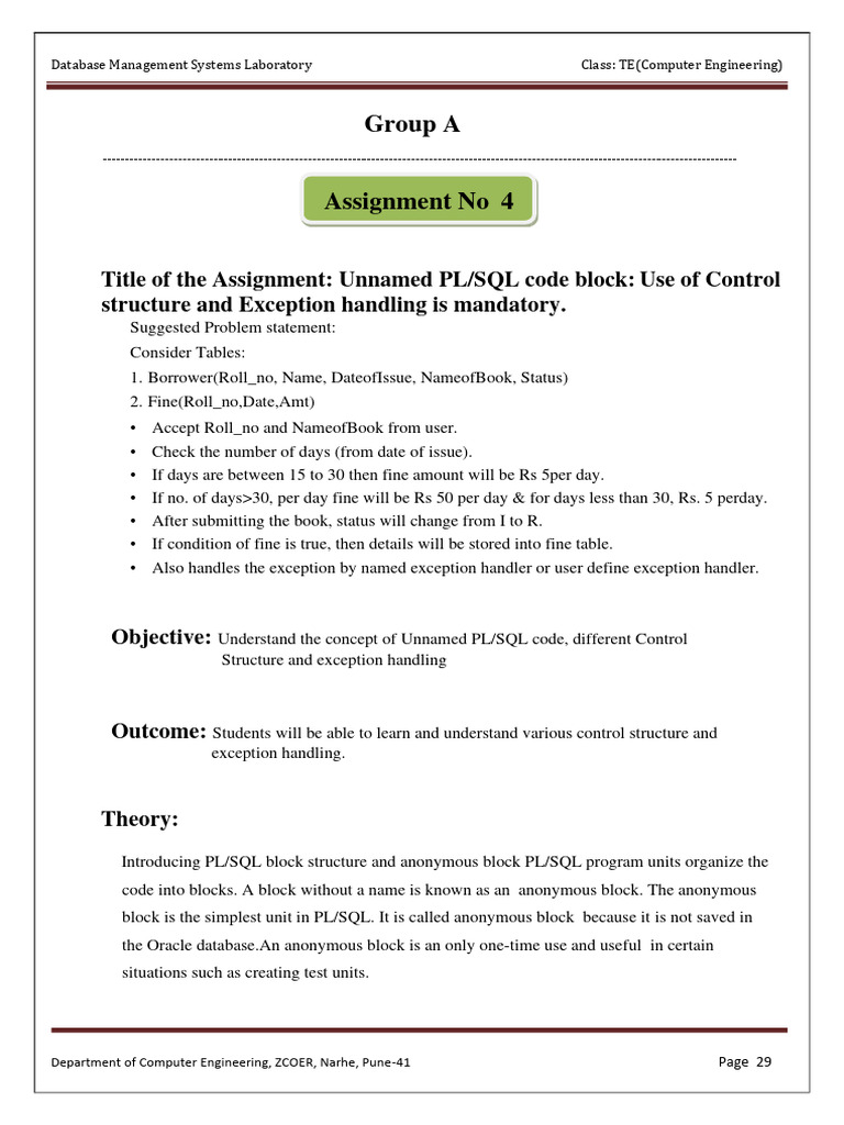 Dbms Exp 4 Theory | PDF | Control Flow | Pl/Sql