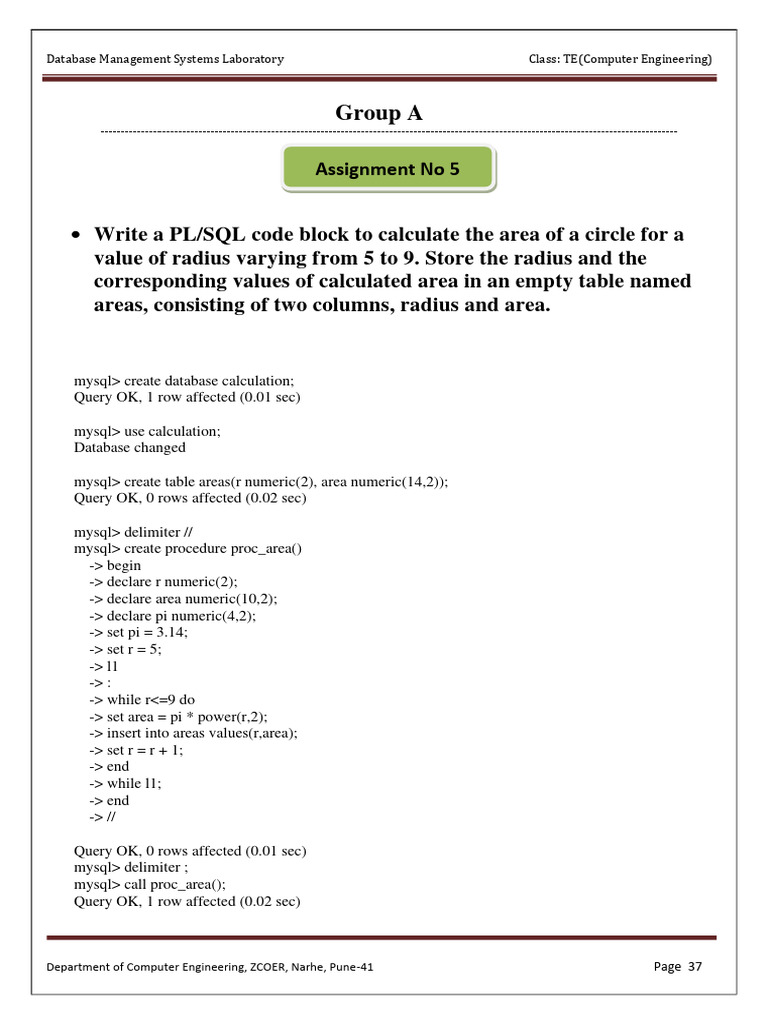 PL/SQL Circle Area Calculation | PDF