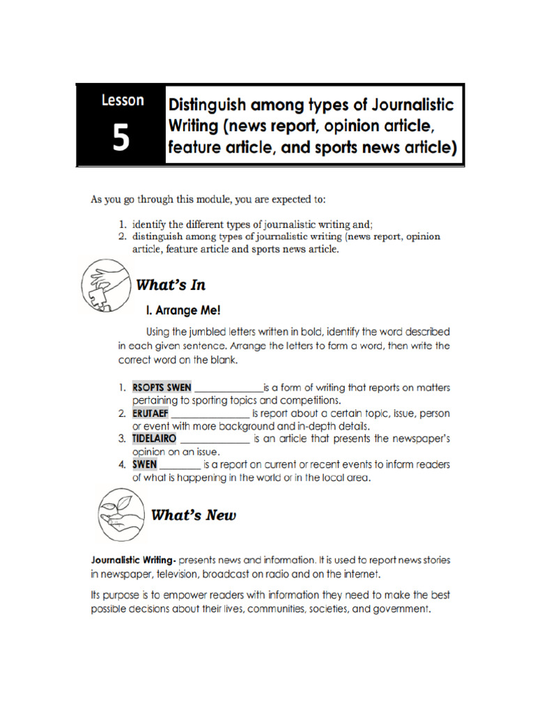 Distinguish Among Types Of Journalistic Pdf