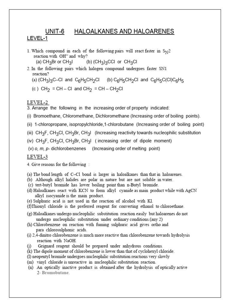 Haloalkanes and haloarenes worksheet | PDF