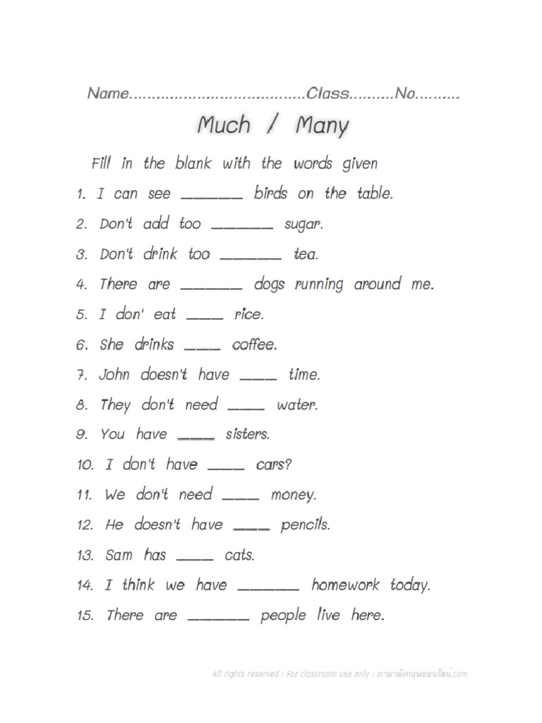 Much Many Worksheet | PDF