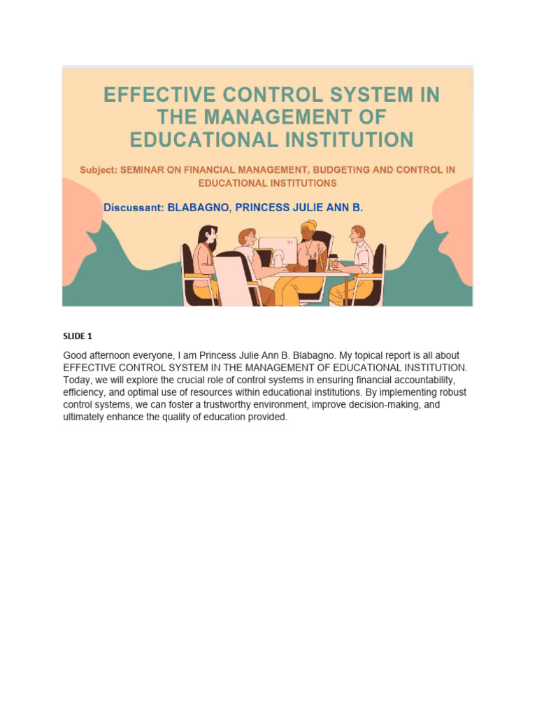 Notes For Effective Control System in The Management of Educational ...