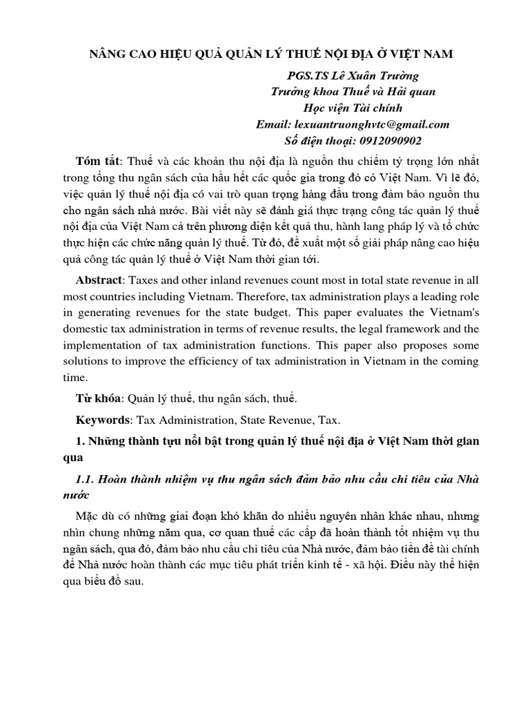 Nang Cao Hieu Qua Quan Ly Thue o Viet Nam. Le Xuan Truong. Tap Chi Kinh Te Tai Chinh VN. So 4 ...