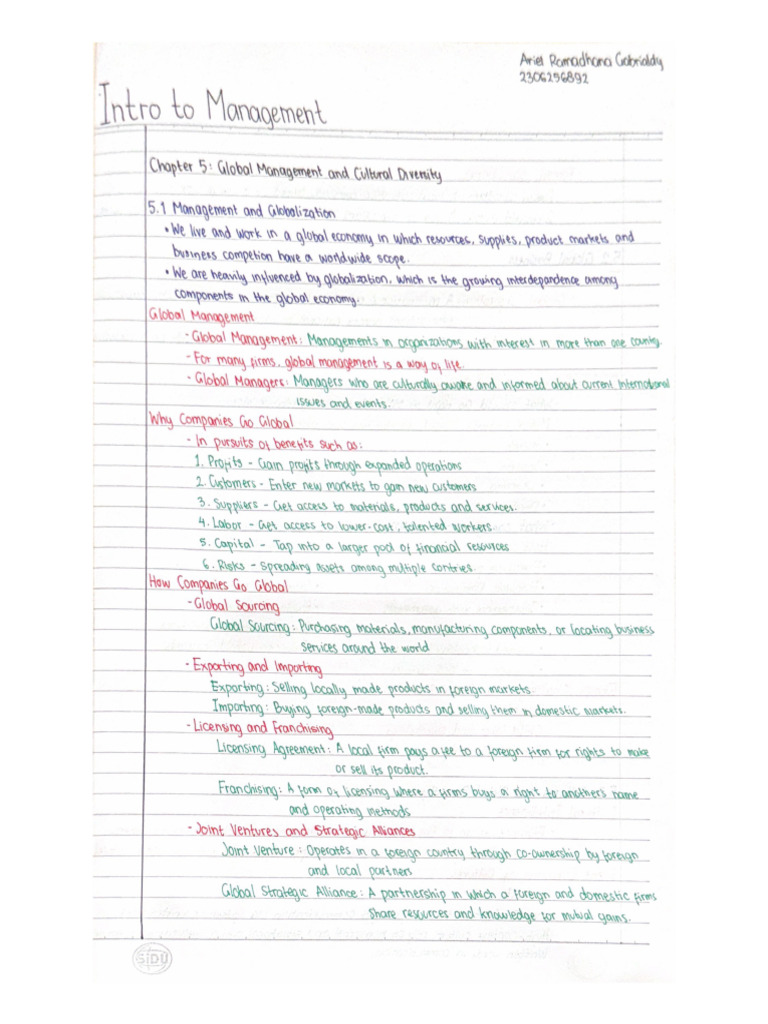 Chapter 5 Summary Intro To Management | PDF