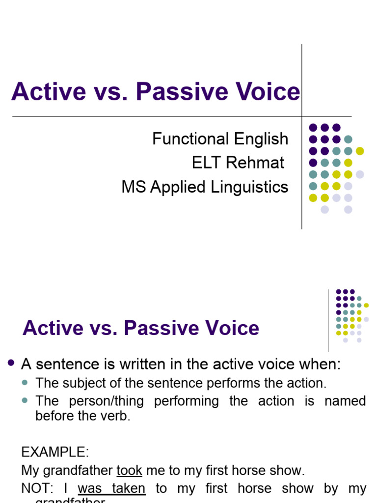 Active Vs Passive Voice | PDF | Perfect (Grammar) | Grammatical Tense