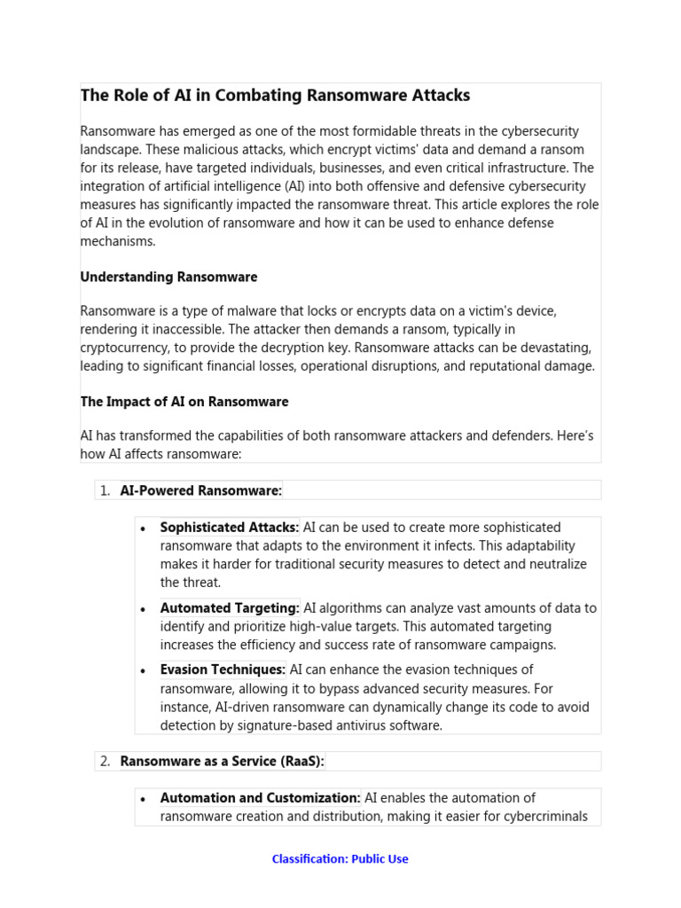 The Role of AI in Combating Ransomware Attacks | PDF | Ransomware | Artificial Intelligence