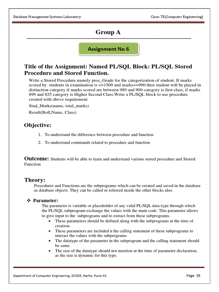 Dbms Exp 6 Theory Pdf Plsql Parameter Computer Programming 0970