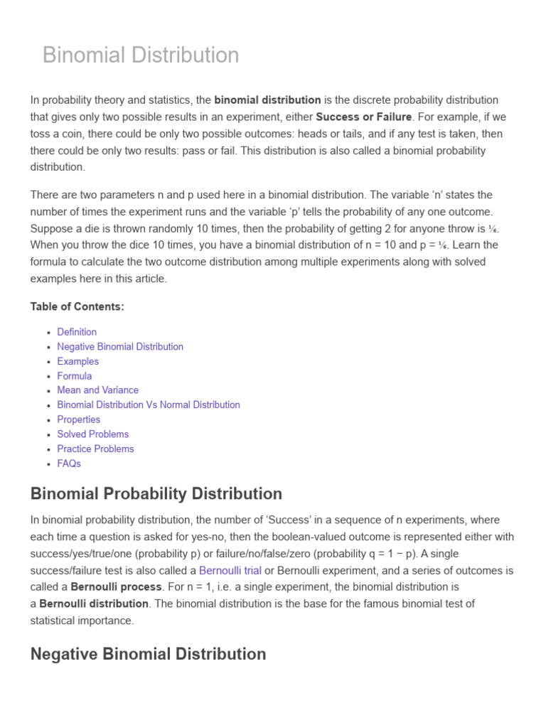 Binomial Distribution - Definition, Formula & Examples - Probability ... Binomial Distribution - Definition, Formula & Examples - Probability ...