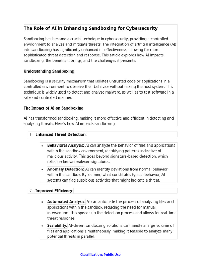 The Role of AI in Enhancing Sandboxing For Cybersecurity | PDF ...