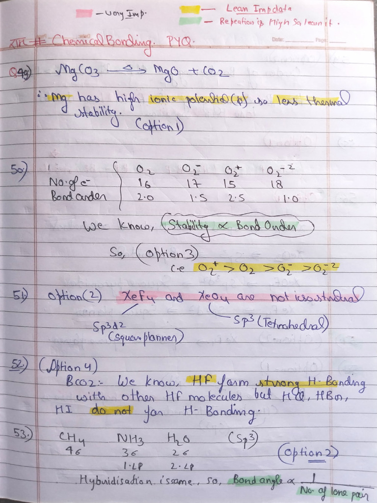 Chemical Bonding neet pyq solution | PDF | Atomic | Chemical Physics