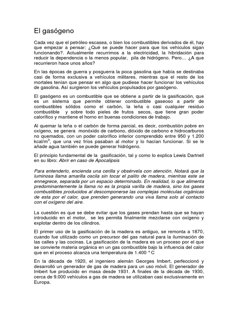 El Gasógeno: Combustible de Crisis | PDF | Combustibles | Gasificación