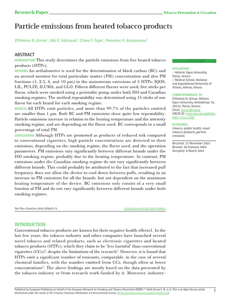 Particle Emissions in Heated Tobacco Products | PDF | Particulates ...